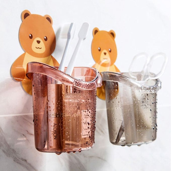 2pcs Plastic Bear Toothbrush Holder – Self-Adhesive Drain Rack ...