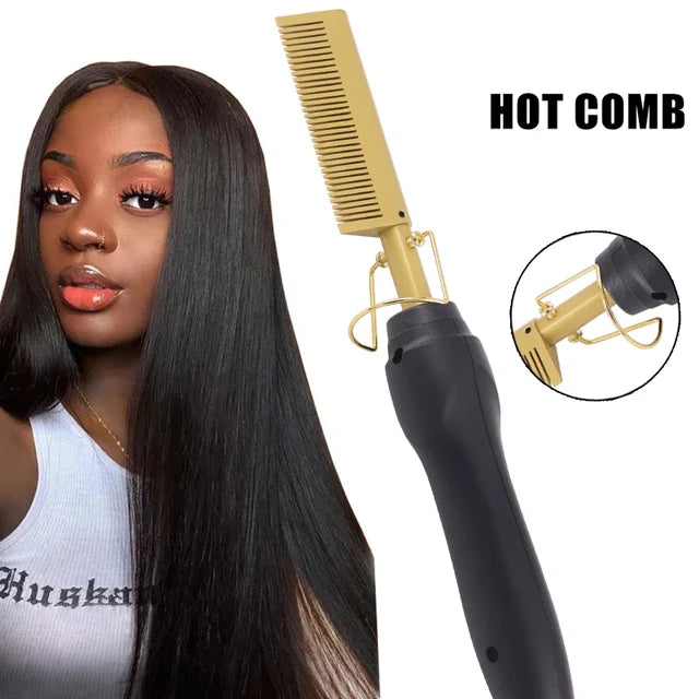 Hot Hair Straightening Heat Pressing Comb Ceramic Security Portable Cu ...